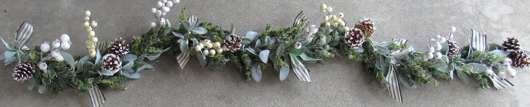 Winter Greenery Garland White Winter Crabapple Berry Garland Snowy Pine ...