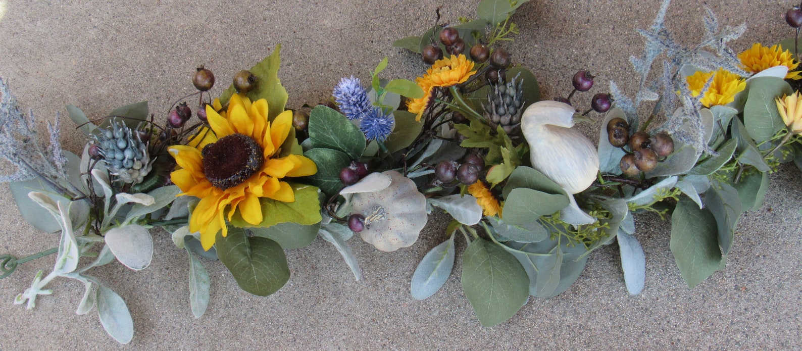 Fall Sunflower Garland Pumpkin Gourd Greenery Swag Fall - Etsy