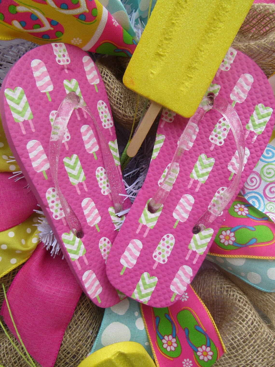 Summer Flip Flop Wreath Popsicle Flip Flop Door Decor Burlap | Etsy