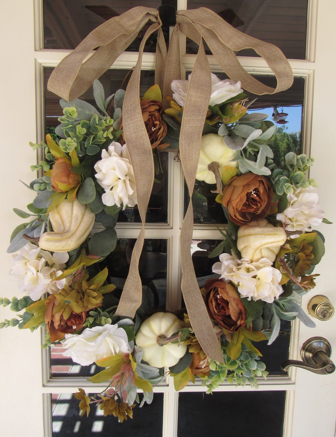 Fall Pumpkin Wreath Fall Gourd Wreath Fall Peony Door Decor Hydrangea ...