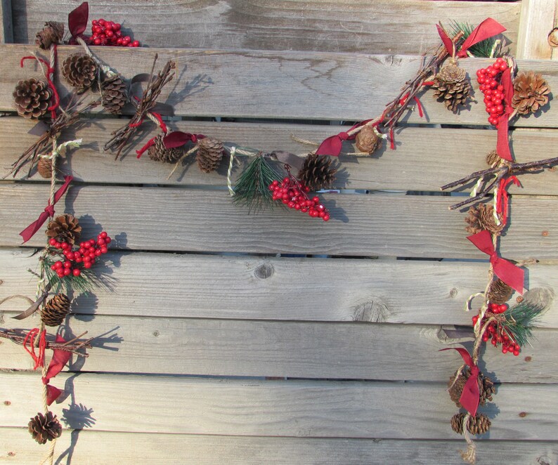 6' Christmas Garland Winter Garland Pine Cone Garland Red Green Garland ...