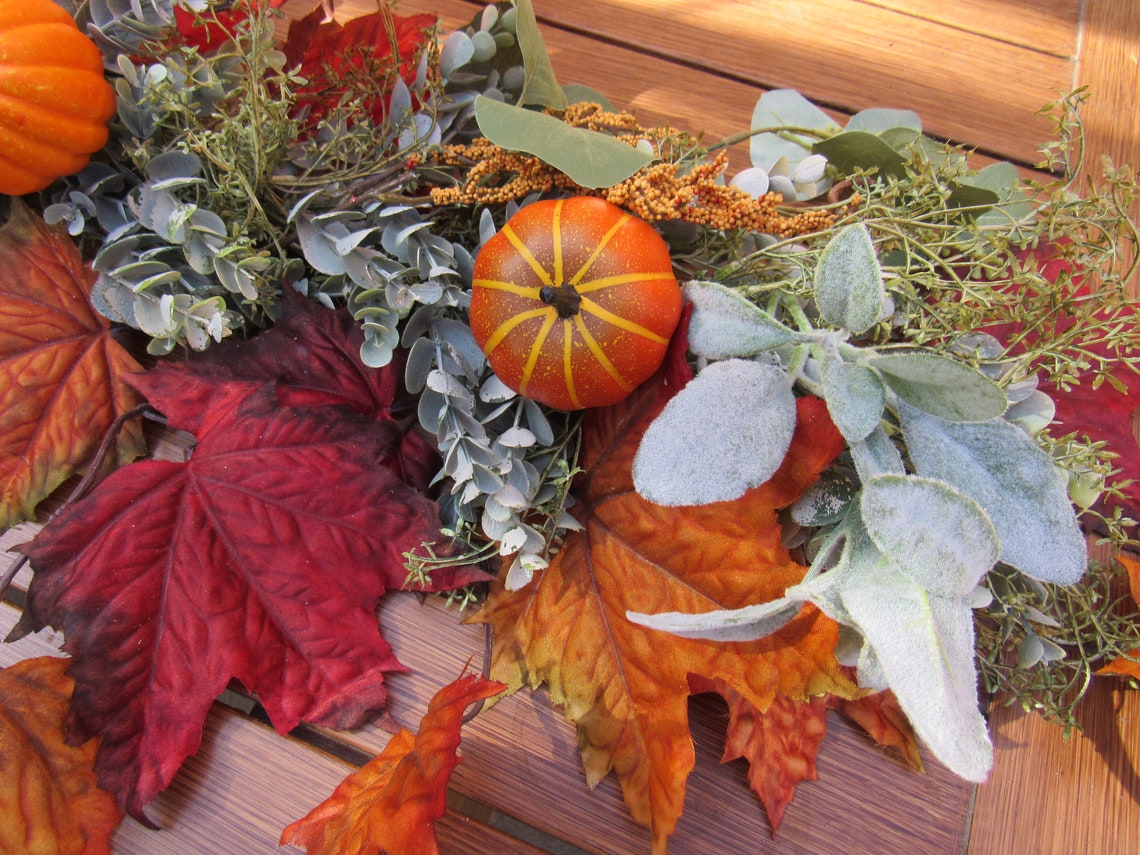 Fall Greenery Garland Fall Leaf Table Decor Eucalyptus Pumpkin | Etsy