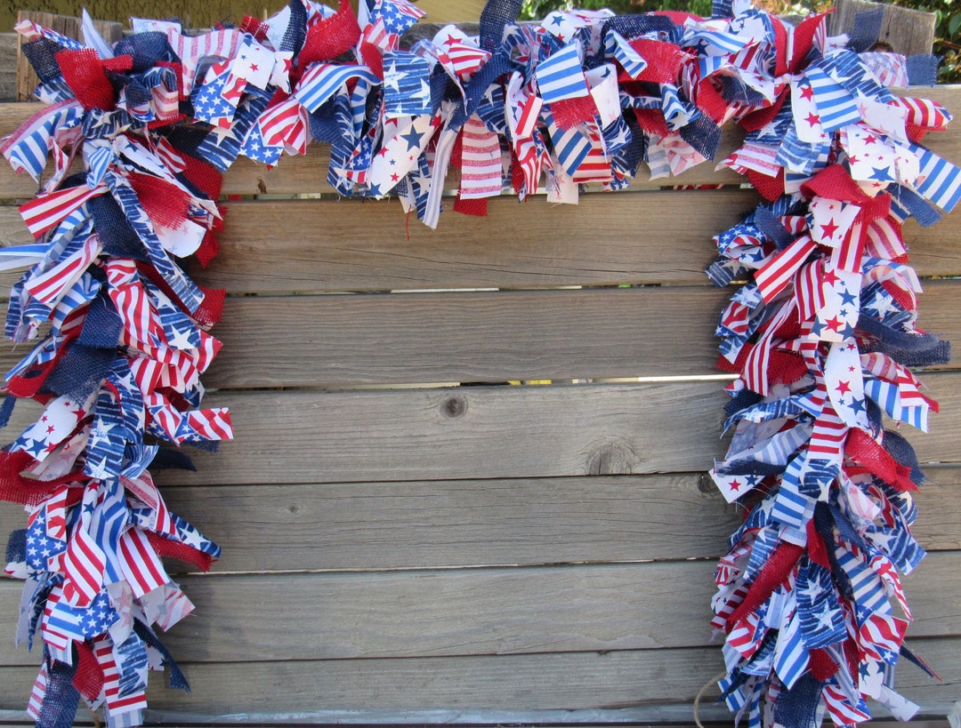 4th of July Garland Patriotic Fabric Garland 4th Fabric Mantel Swag Red ...