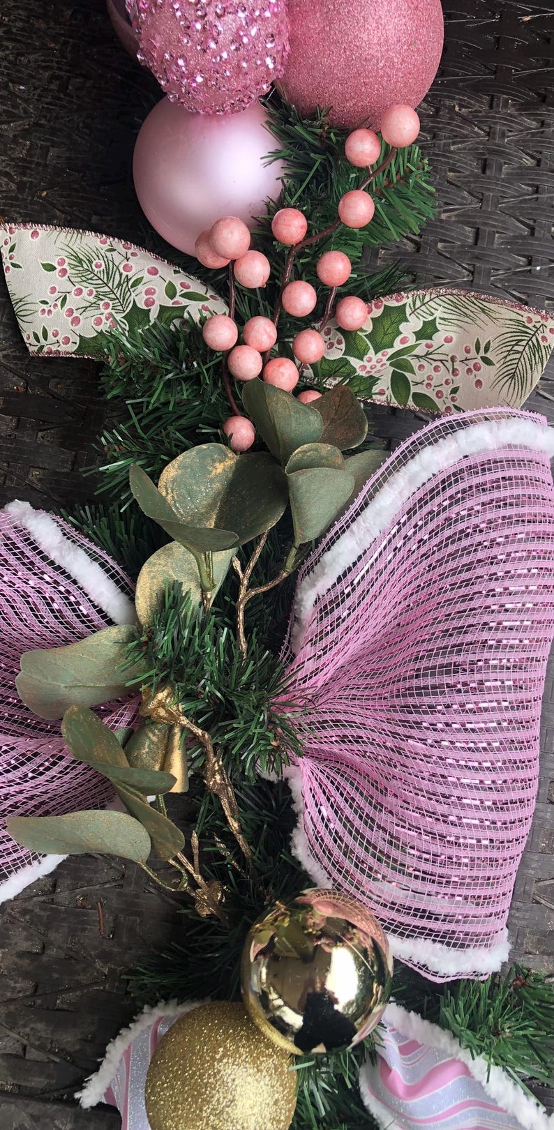 Christmas Garland Pink Green Mantel Swag Pink Gold Holiday Garland Pink ...