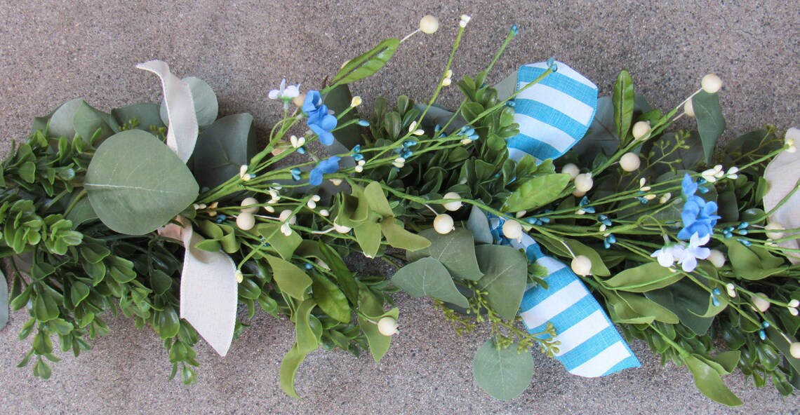 Spring Flower Garland Blue White Flower Swag Easter Mantel - Etsy