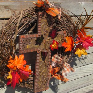 18 Religious Fall Wreath Cross Fall Wreath Fall Grapevine Cross Wreath ...