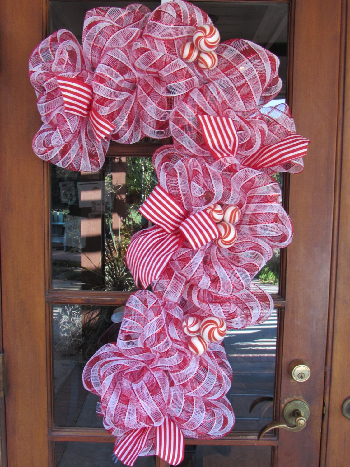 3 Candy Cane Wreath Deco Mesh Candy Cane Wreath Christmas Etsy