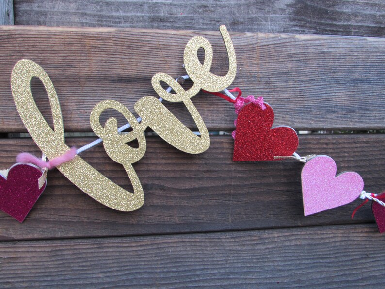 Valentine's Day Banner Valentine's Day Garland Glittery Heart Banner ...