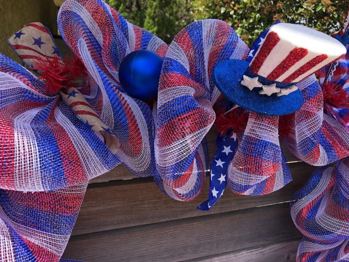 4th of July Garland Red White Blue Mesh Garland 4th of July Door Decor ...