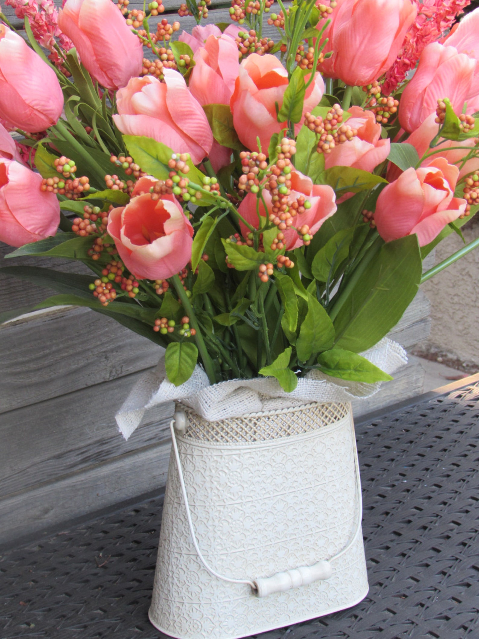 Floral Wall Pocket Tulip Door Decor Tulip Wall Pocket Peach Tulips Tin ...