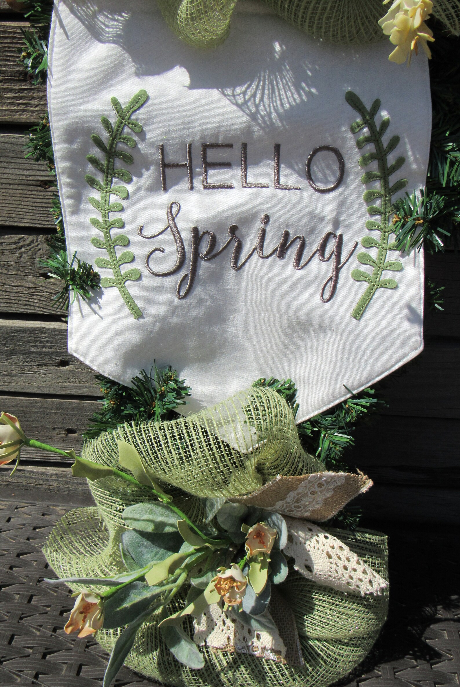 Hello Spring Wreath Spring Burlap Greenery Flower Wreath Spring ...