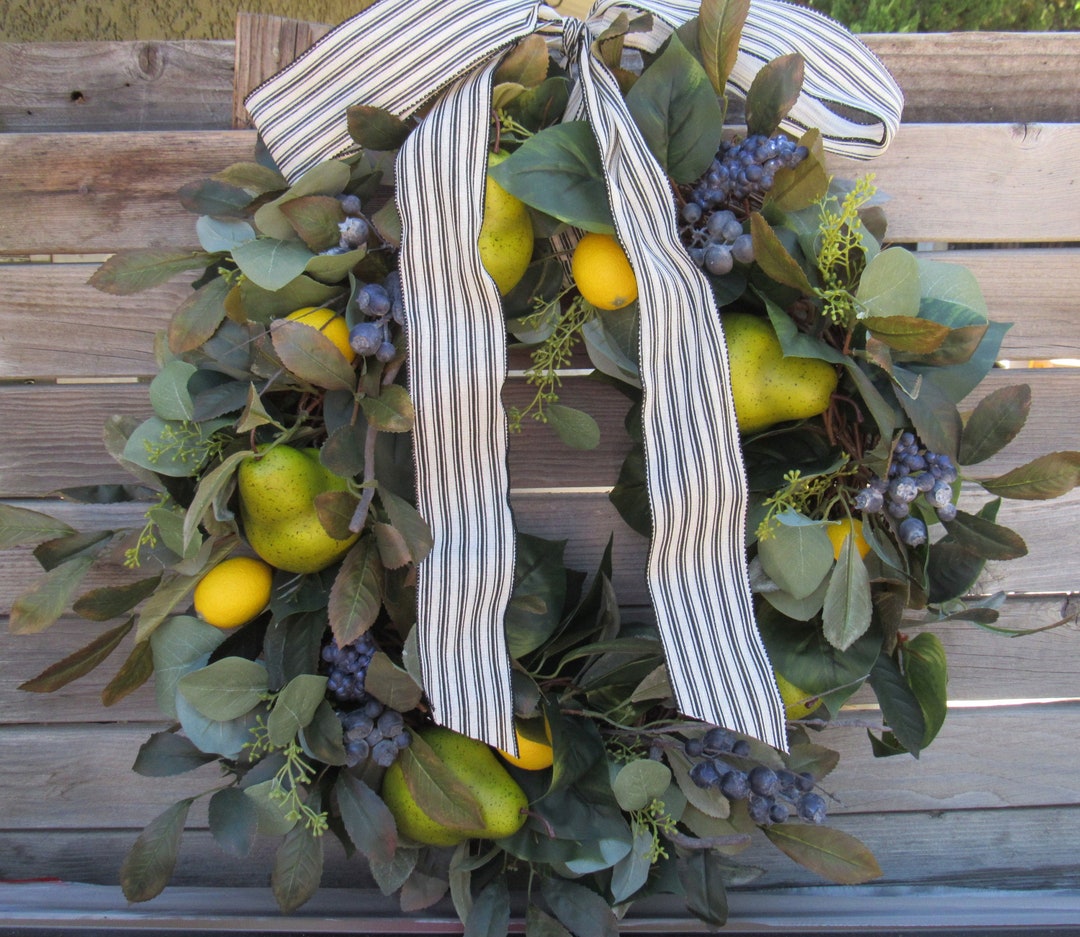 Pear Lemon Wreath Lemon Blueberry Door Decor Pear Eucalyptus Door ...