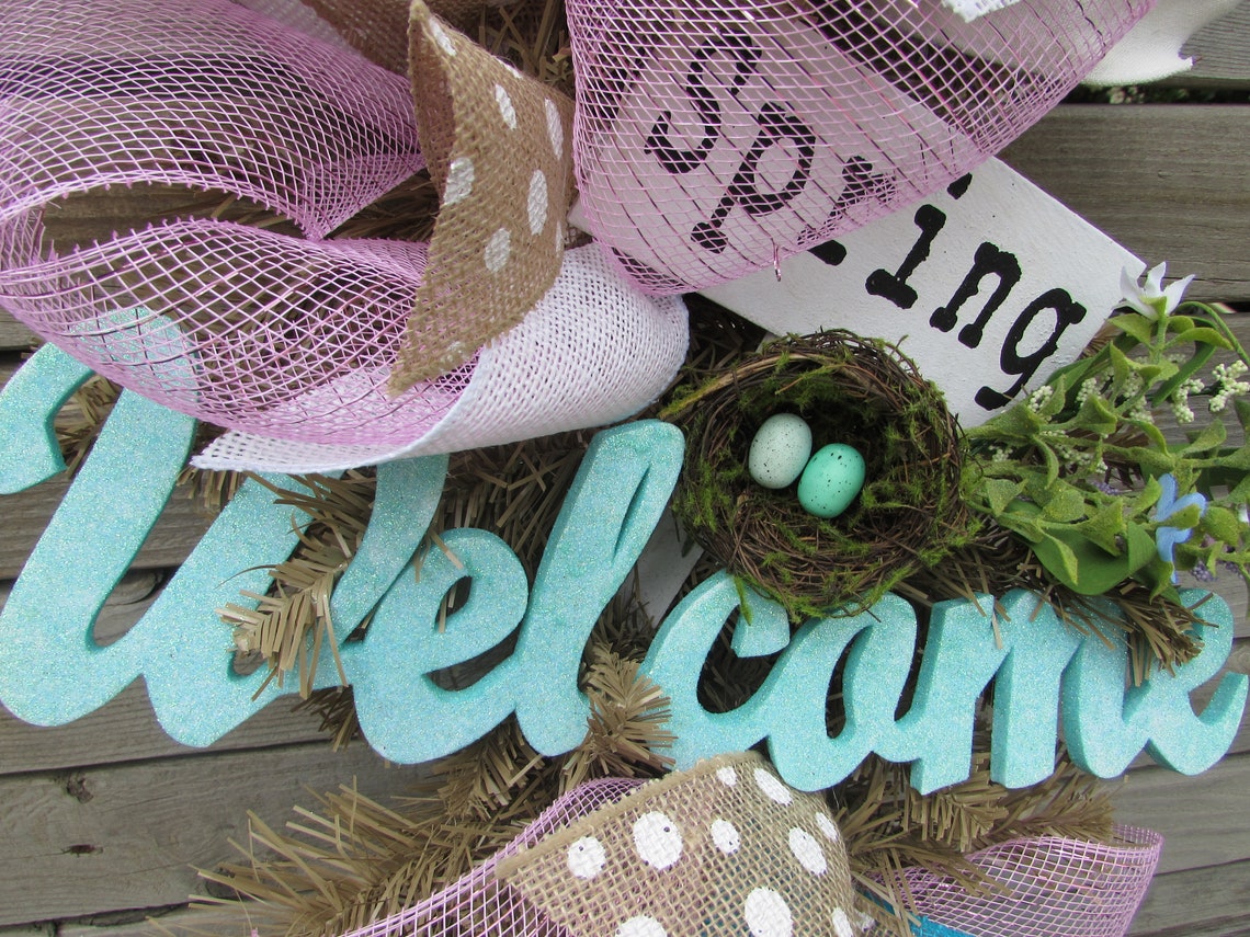 36 Welcome Spring Wreath Welcome Birds Nest Door Decor | Etsy