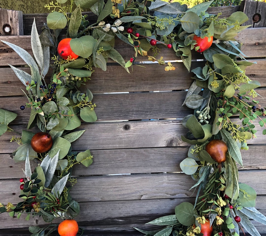 Christmas Pear Garland Christmas Eucalyptus Red Berry Table Decor ...