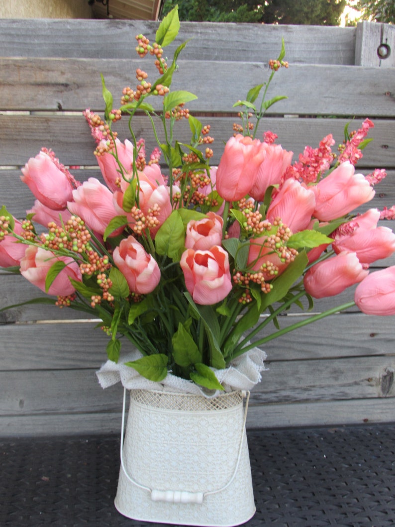 Floral Wall Pocket Tulip Door Decor Tulip Wall Pocket Peach Tulips Tin ...