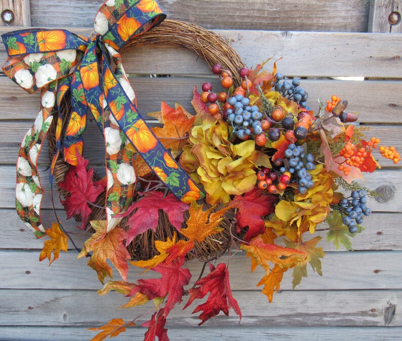 Cornucopia Wreath Cornucopia Door Decor Fall Leaf Berry - Etsy