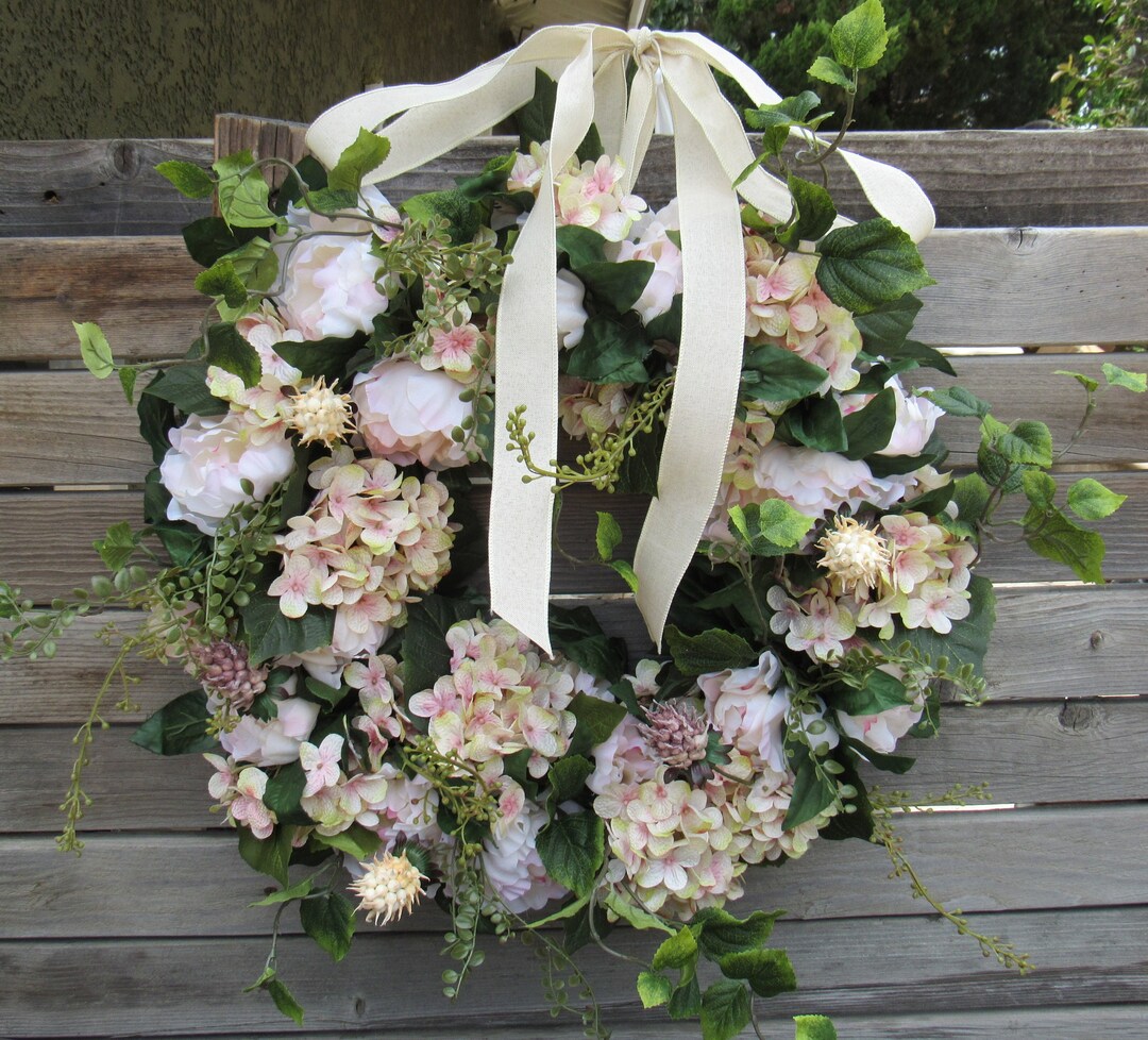 Hydrangea Wreath Peony Door Decor Summer Wreath Spring Door Decor ...
