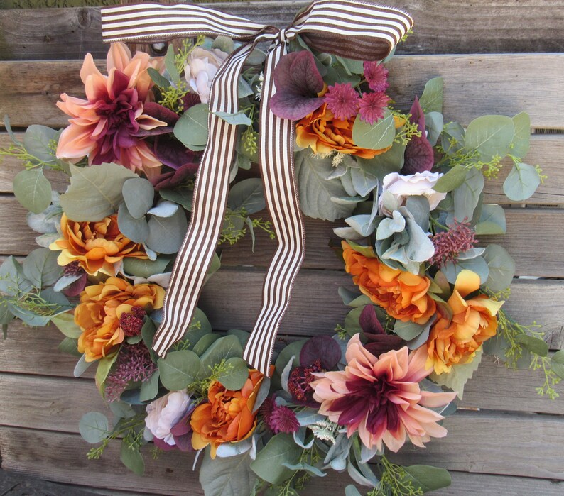 Fall Peony Wreath Fall Door Decor Fall Eucalyptus Wreath Thanksgiving ...