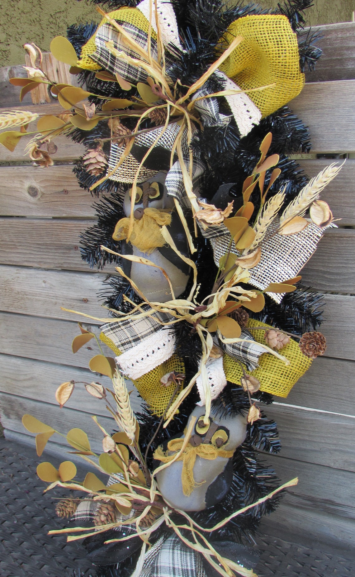 Fall Owl Wreath Owl Halloween Wreath Fall Halloween Door Decor Yellow ...