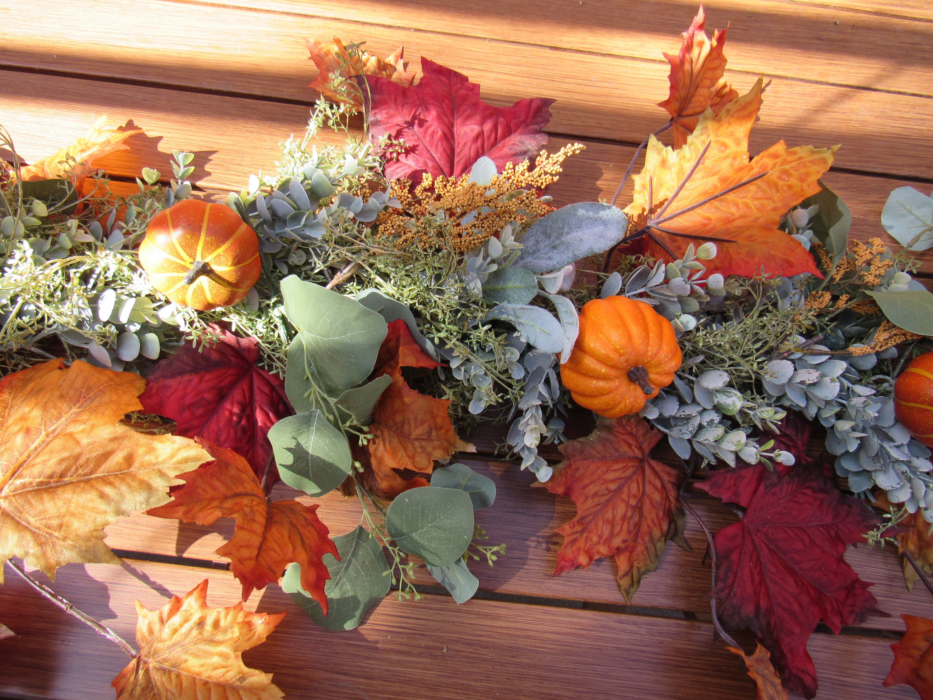 Fall Greenery Garland Fall Leaf Table Decor Eucalyptus Pumpkin | Etsy