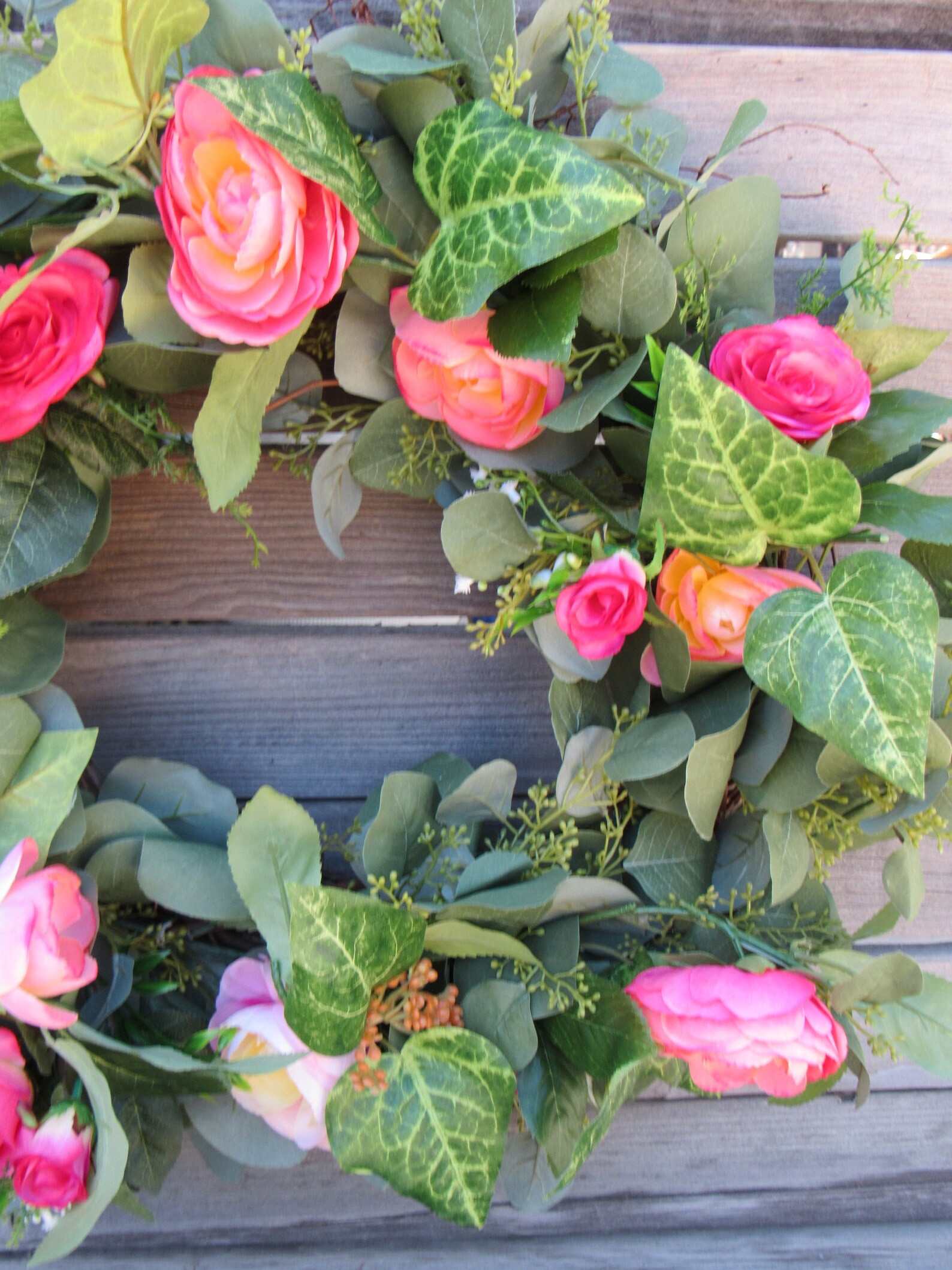 Spring Rose Wreath Spring Eucalyptus Door Decor Everyday Pink | Etsy