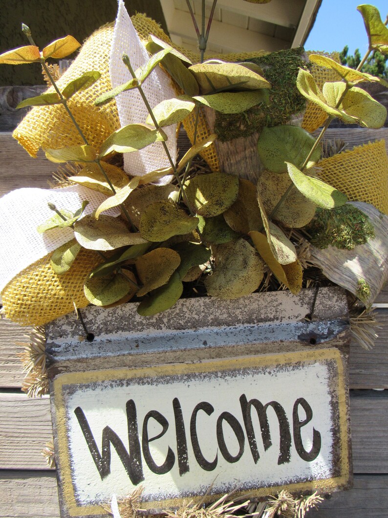 Welcome Wreath Welcome Greenery Door Decor Rustic Welcome Swag ...