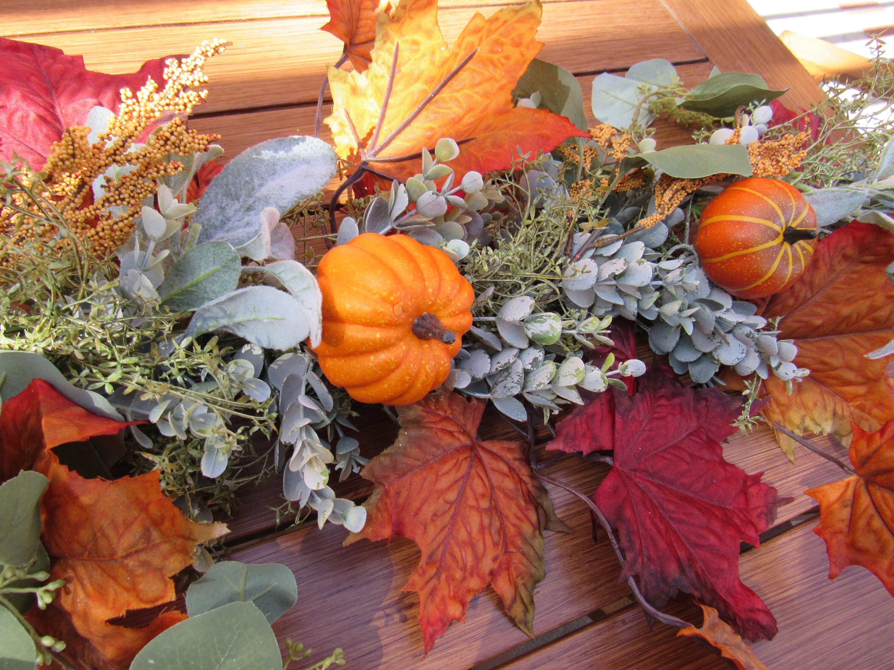 Fall Greenery Garland Fall Leaf Table Decor Eucalyptus Pumpkin | Etsy
