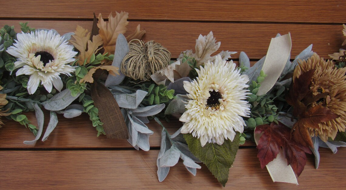 Fall Sunflower Garland Beige Cream Sunflower Greenery | Etsy