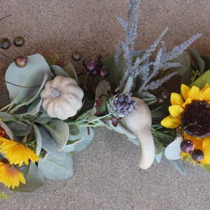 Fall Sunflower Garland Pumpkin Gourd Greenery Swag Fall Eucalyptus ...