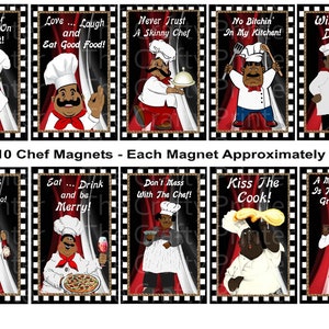 African American & White CHEF MAGNETS - SET of 10 - Cute and Humorous ...