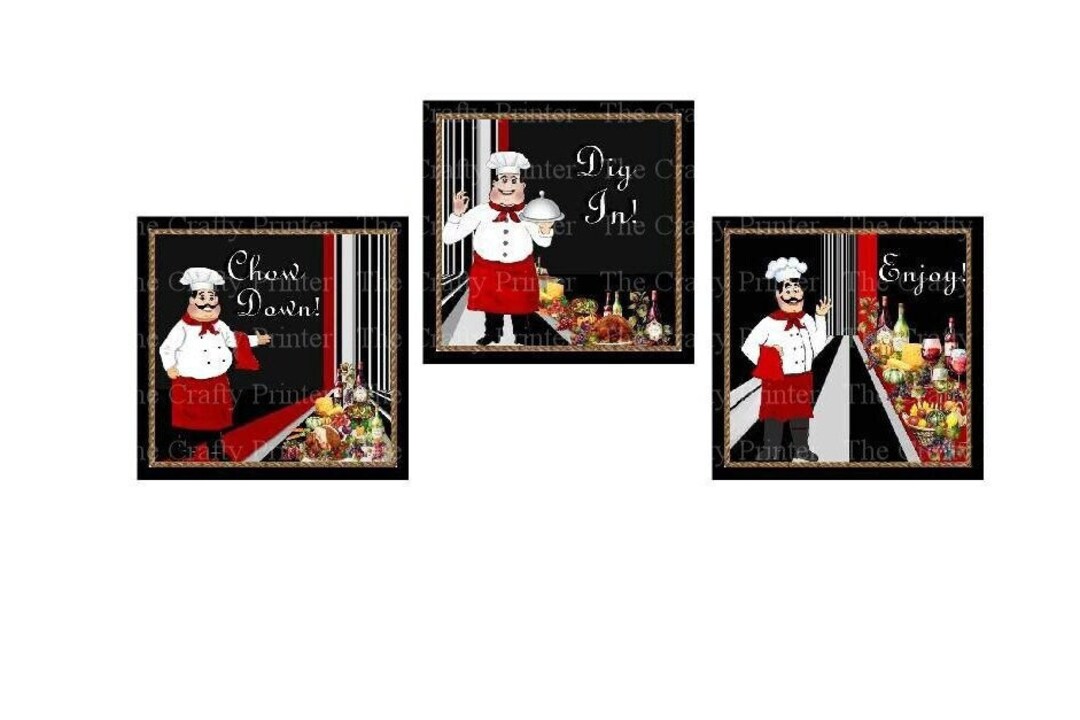 SET of THREE (8" X 8") CHEF Themed Wall Kitchen Plaques - Great for the ...