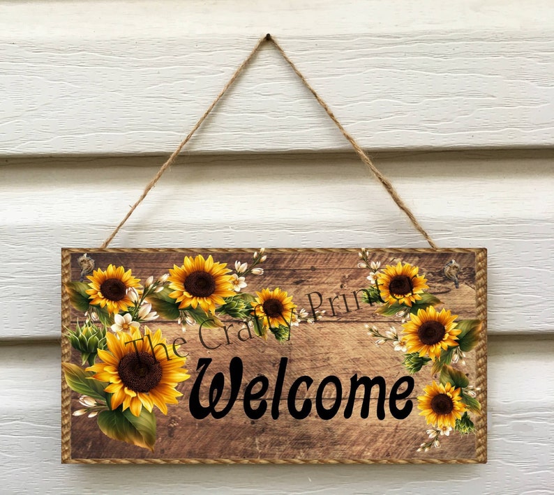 SUNFLOWER WELCOME SIGN 11x5.5 Wooden Wall/door - Etsy
