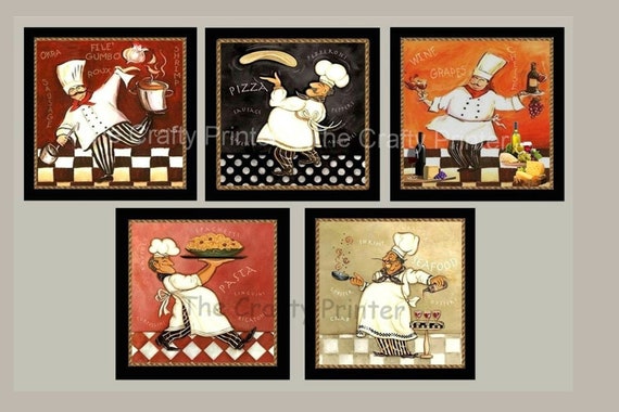 SET of FIVE LARGER 8 X 8 Fat Chef Wall Plaques | Etsy