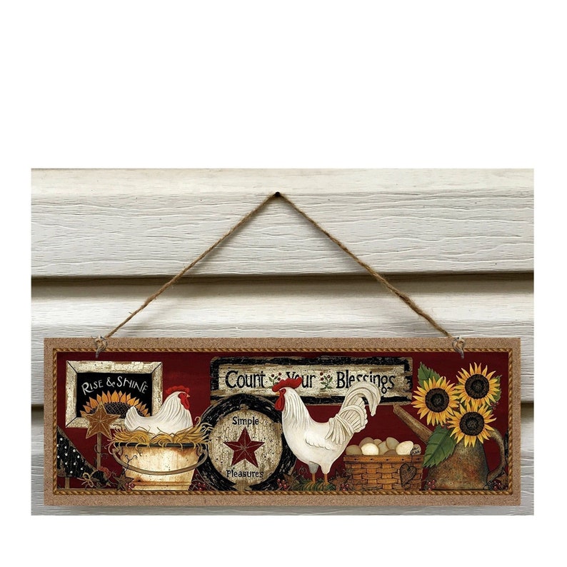 COUNTRY Wood Sign 14" Long X 4.5 Wide - "rooster, Sunflowers, Count ...