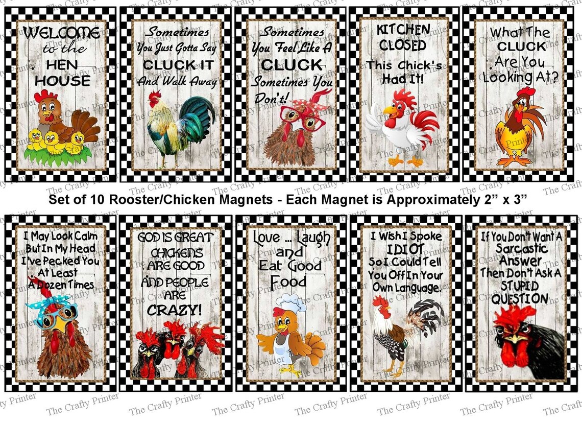 Set of 10 ROOSTER-CHICKEN Magnets Cute & Humorous FREE - Etsy