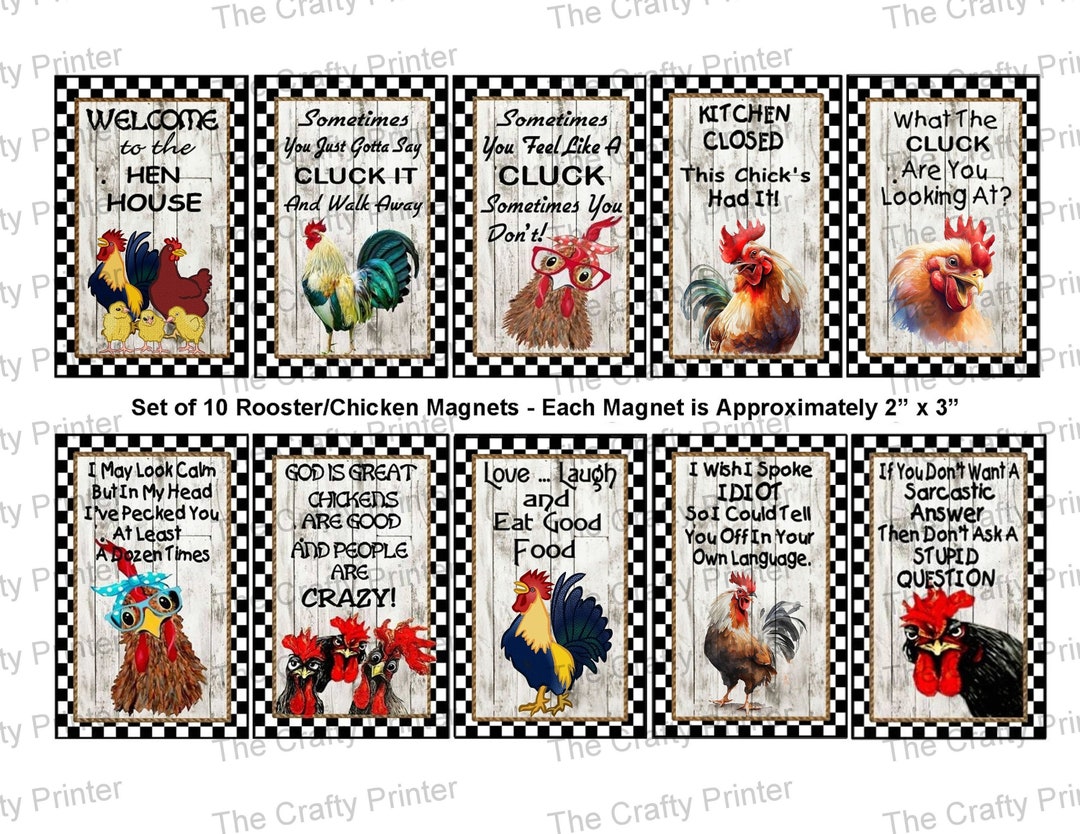Set of 10 ROOSTER-CHICKEN Magnets Cute & Humorous FREE - Etsy