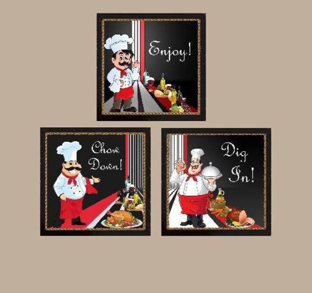 SET of THREE 5 X 5 CHEF Themed Kitchen Plaques Two Different Designs ...
