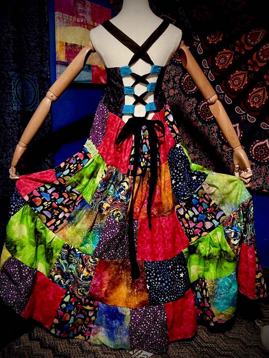 Pagan Hippie Corset Lace Apron Dress Batik Mix Patchwork - Etsy