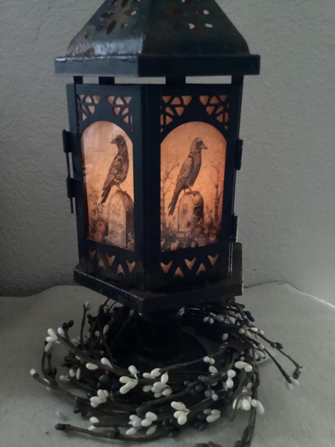 Crows Metal Lantern, Halloween Lantern, Antiqued Bronze Look Lantern ...