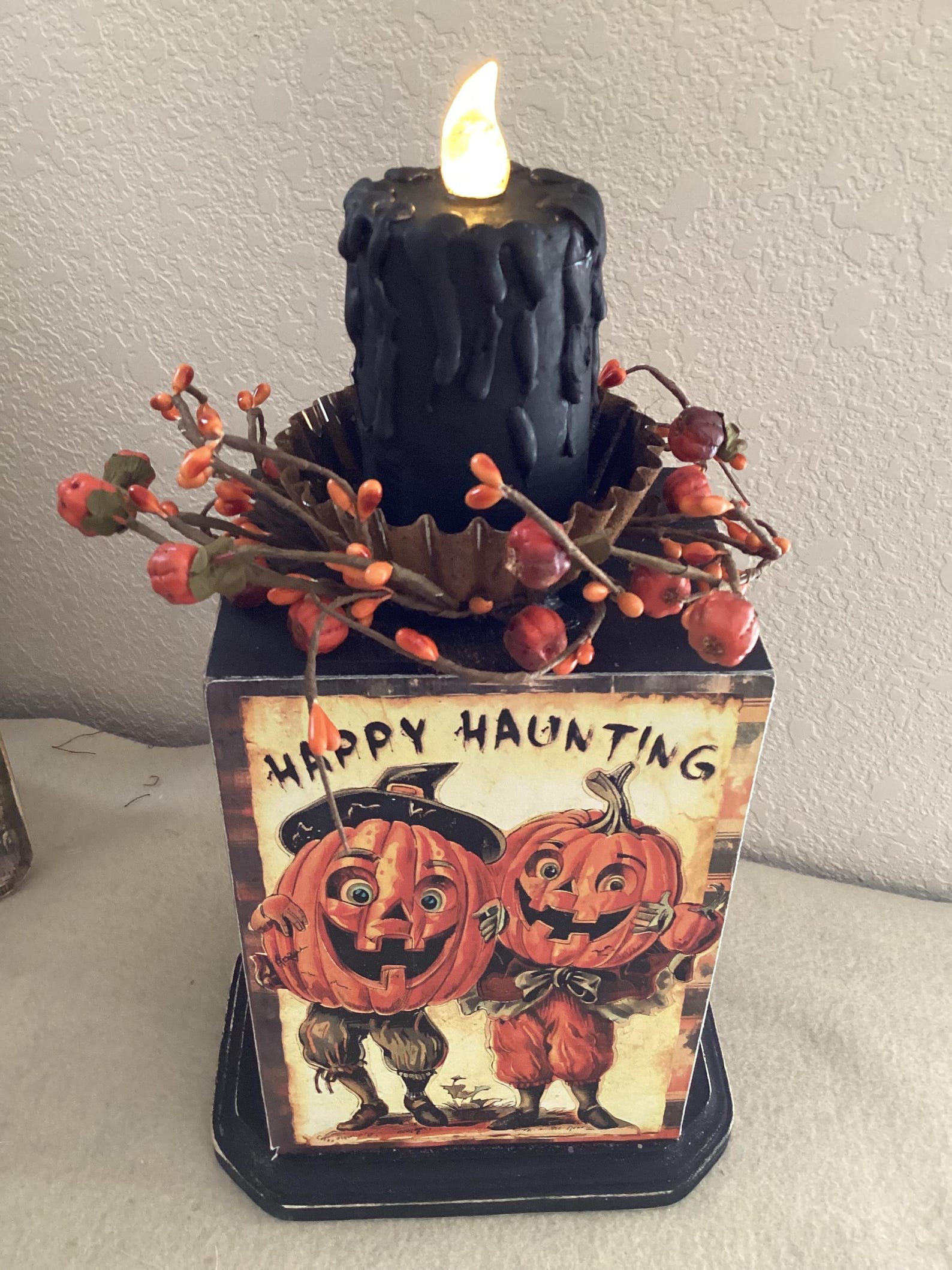 Halloween Block Candle Holder, Vintage Look Candle Block, Two-sided ...