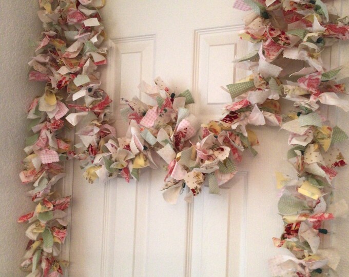 Lighted Rose Garden Rag Garland, Homespun Roses Garden 12 Rag Garland ...