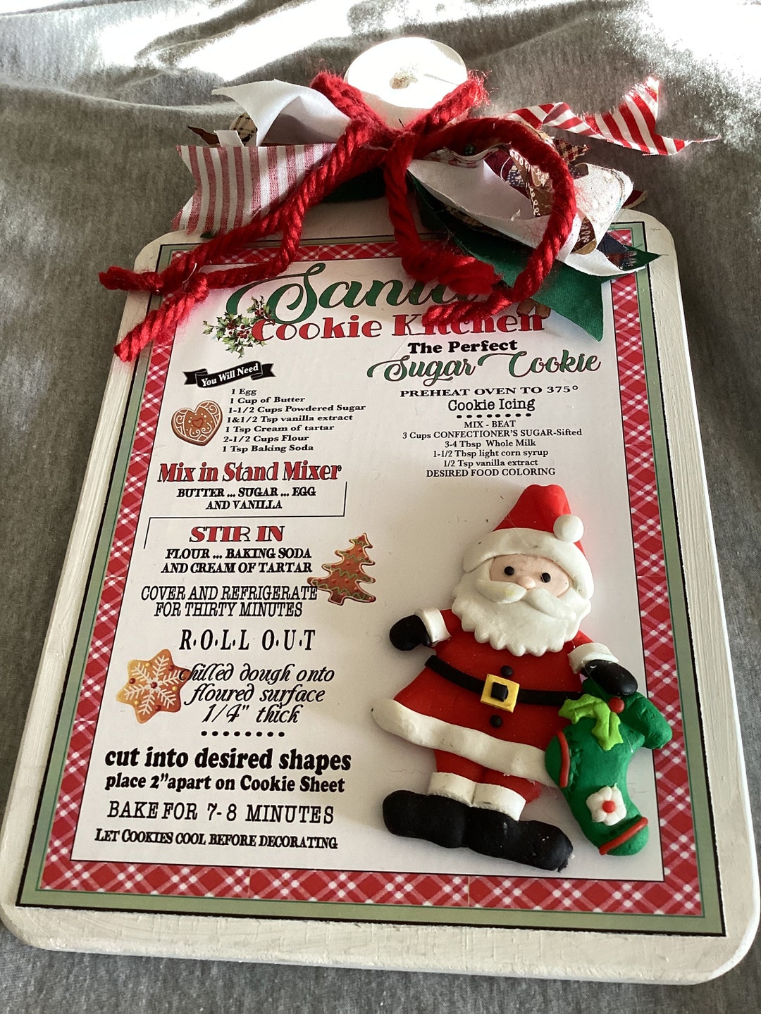 Christmas Santa Sugar Cookie Recipe Sign, Heavy Wood Breadboard Recipe ...