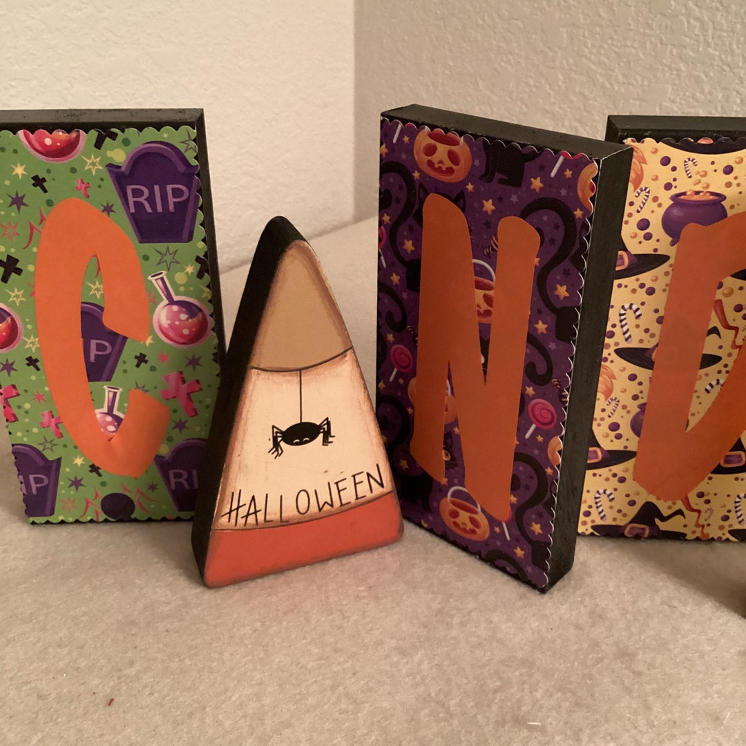 Halloween Blocks, Candy Corn Blocks, Halloween Block Decor - Etsy