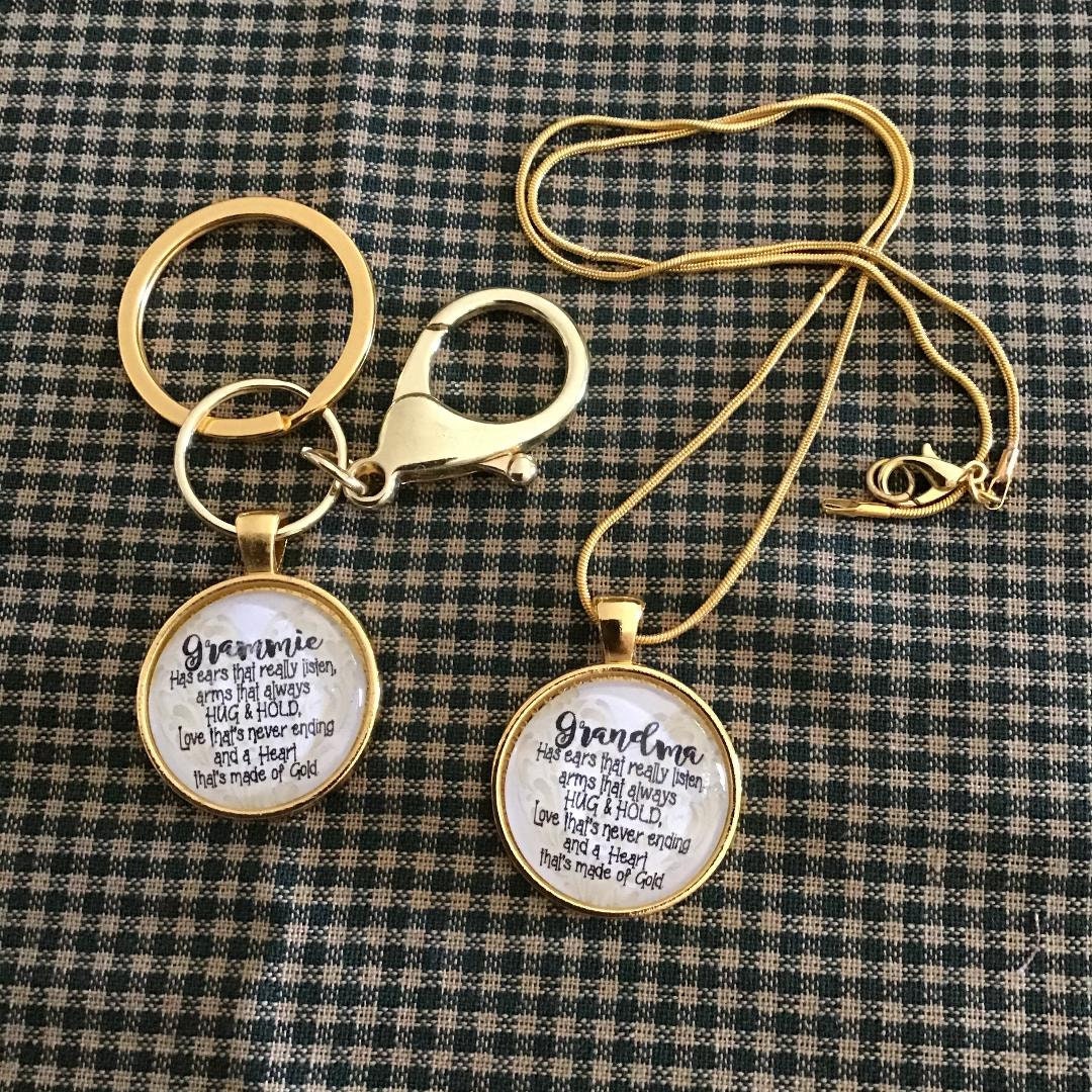 Grammie/grammy Gold Heart Necklace, Mothers Day Gold Heart Keychain ...