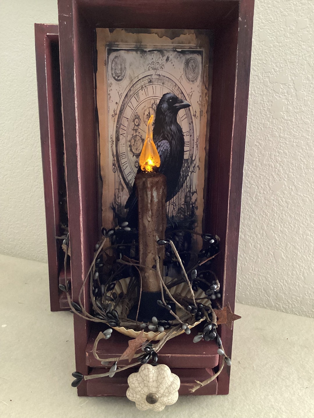 Wood Crate Crow Box, Handmade Black Crow Clock Dark Academia Primitive ...