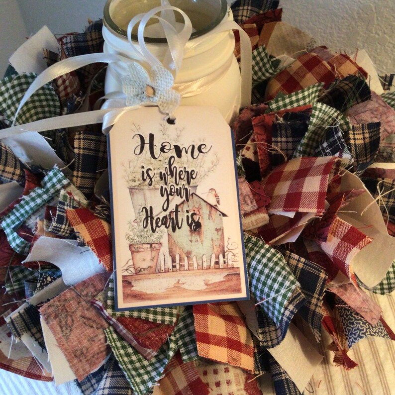 12 Calico Heart Rag Wreath Votive Home is Where Heart is - Etsy