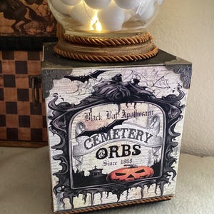 Halloween Cemetary Orbs, Halloween Wood Block Cemetary Orbs Box, Lg ...