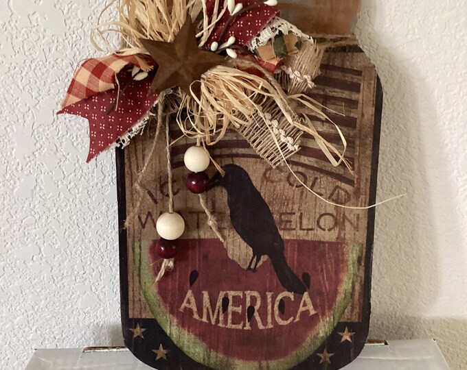 Lg Wood Mason Jar Sign, Americana Wood Sign, 4th of July Wood Mason Jar ...