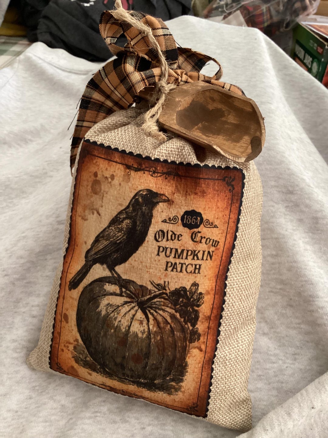 Burlap Pantry Bag: Old Crow Pumpkin Patch Pantry Bag, Prim Fall Country ...