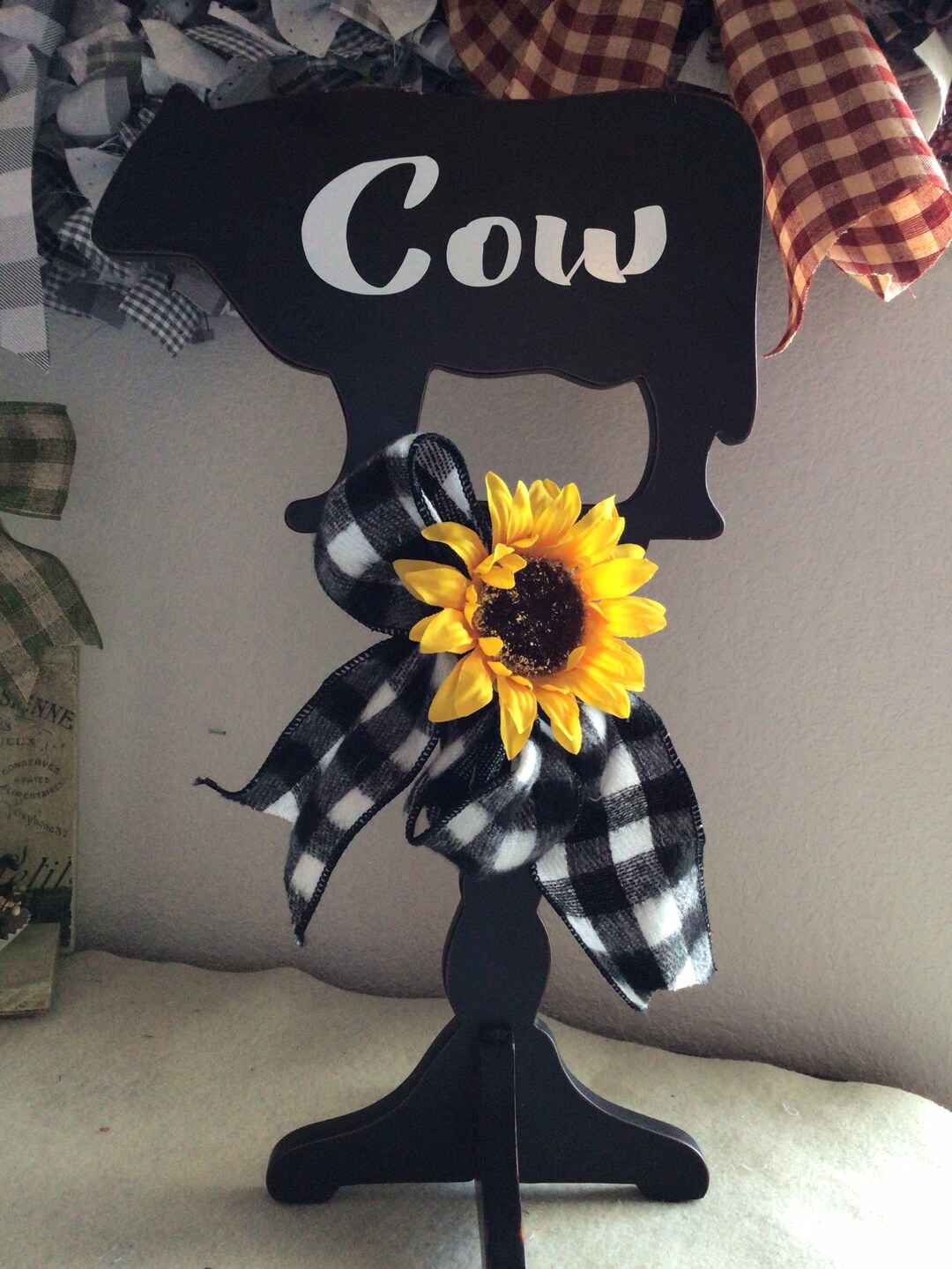 Cow Chalkboard Sign, Buffalo Check Kitchen Cow Sign, Buffalo Checked ...